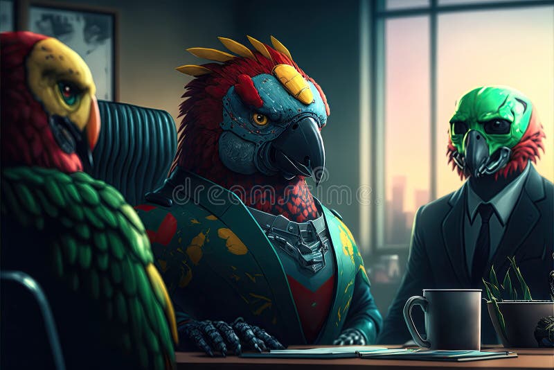 Generative AI Digital Art of an Abstract Parrot Boss in Office Meeting ...