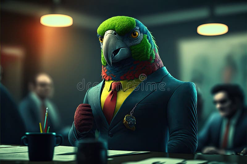 Generative AI Digital Art of an Abstract Parrot Boss in Office Meeting ...