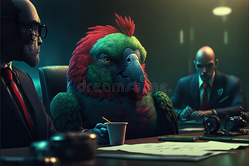 Generative AI Digital Art of an Abstract Parrot Boss in Office Meeting ...
