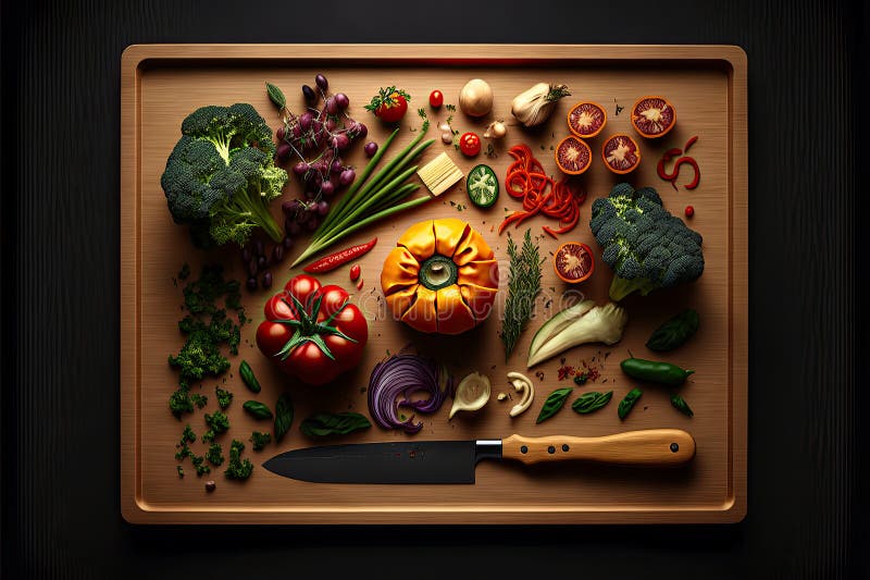 Generative AI Digital Art of Chopping Kitchen Board with Knife and ...