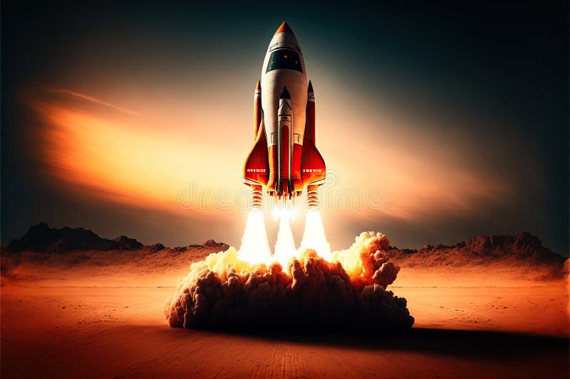 Generative AI Digital Art of a Space Shuttle Rocket Landing on Planet ...