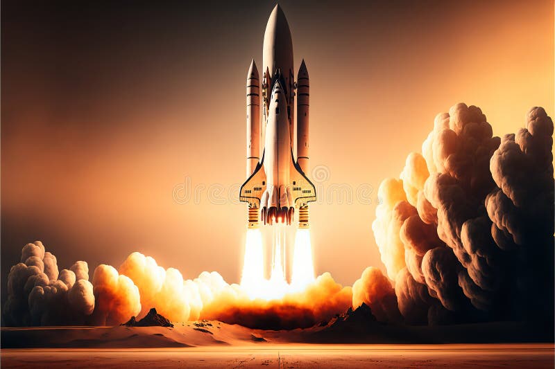 Generative AI Digital Art of a Space Shuttle Rocket Landing on Planet ...