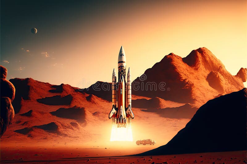 Generative AI Digital Art of a Space Shuttle Rocket Landing on Planet ...