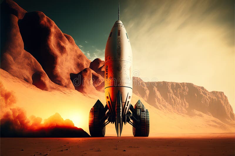 Generative AI Digital Art of a Space Shuttle Rocket Landing on Planet ...