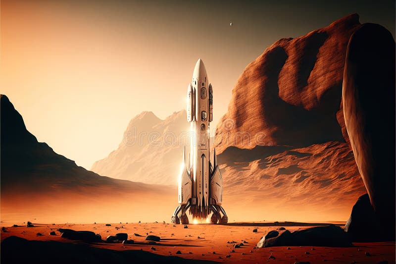 Generative AI Digital Art of a Space Shuttle Rocket Landing on Planet ...