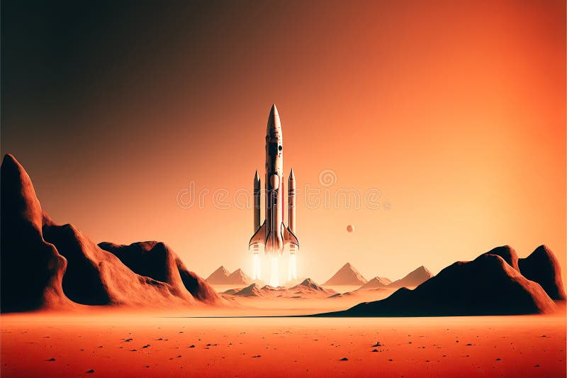 Generative AI Digital Art of a Space Shuttle Rocket Landing on Planet ...