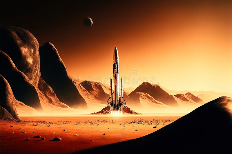 Generative AI Digital Art of a Space Shuttle Rocket Landing on Planet ...