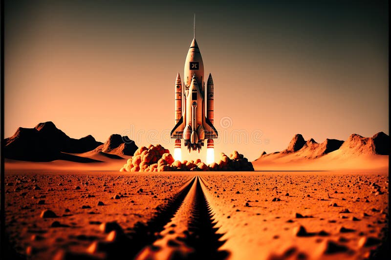Generative AI Digital Art of a Space Shuttle Rocket Landing on Planet ...