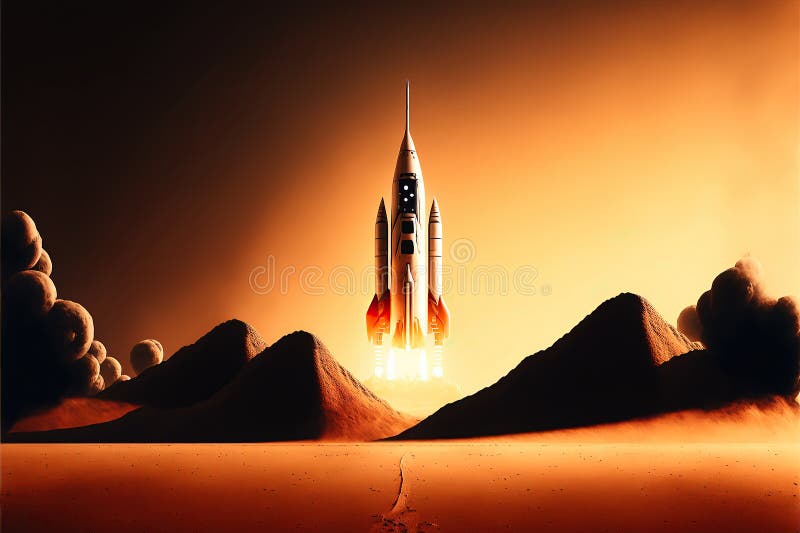 Generative AI Digital Art of a Space Shuttle Rocket Landing on Planet ...