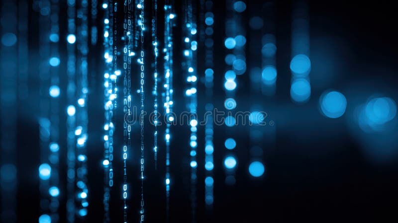 Generative AI Digital Binary Code Streams in Blue Tones Modern Technology Background Data ...