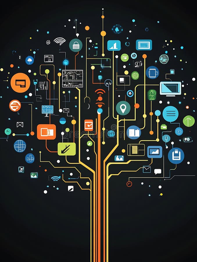 Generative AI Digital Tree with Technology Icons Symbolizing Internet ...
