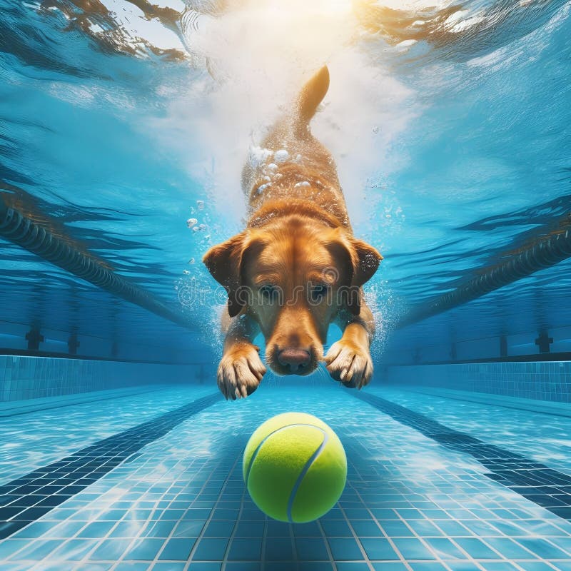 Generative AI Dog Diving in a Swimming Pool Stock Illustration ...