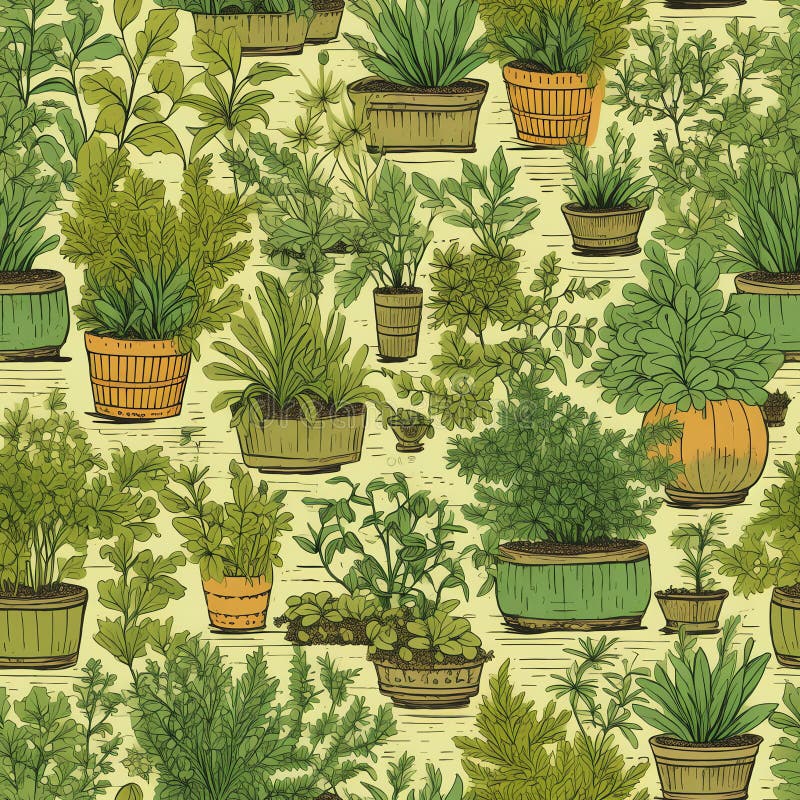 Generative AI Doodled Botany Plants Seamless- Stock Illustration ...