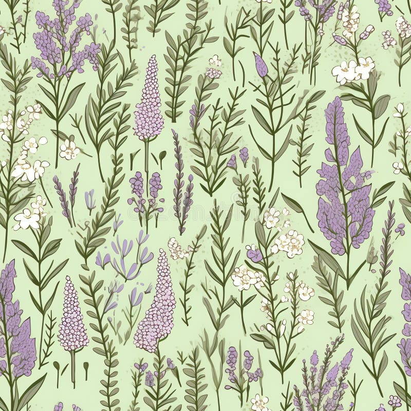 Generative AI Doodled Botany Plants Seamless- Stock Illustration ...