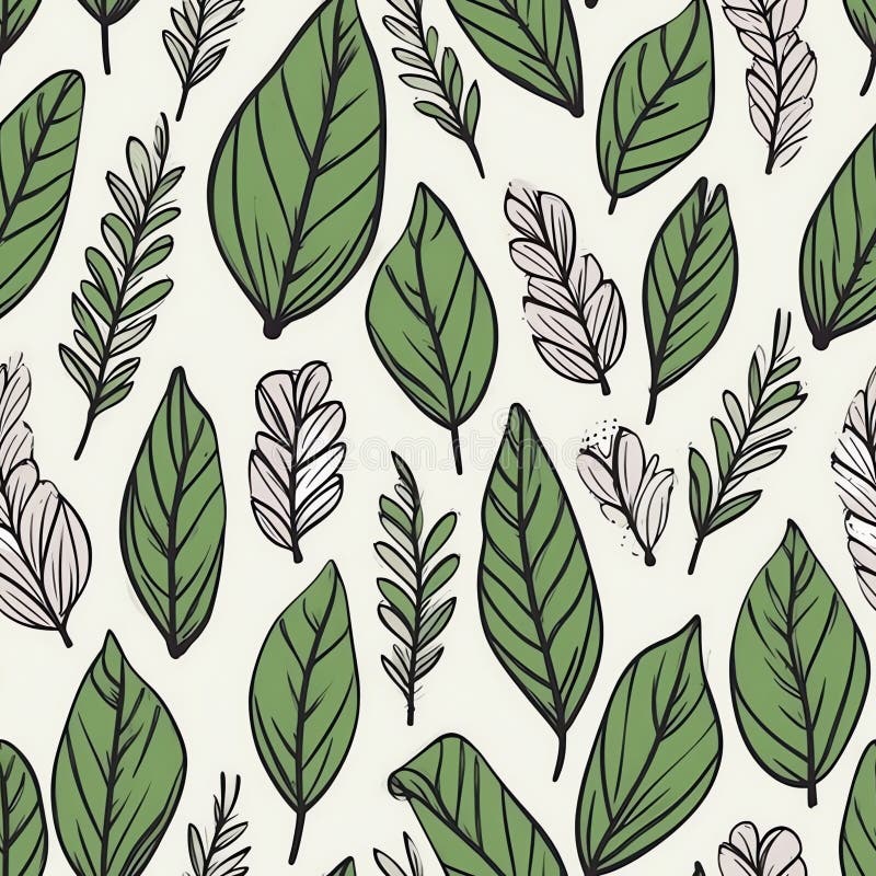 Generative AI Doodled Botany Plants Seamless- Stock Illustration ...