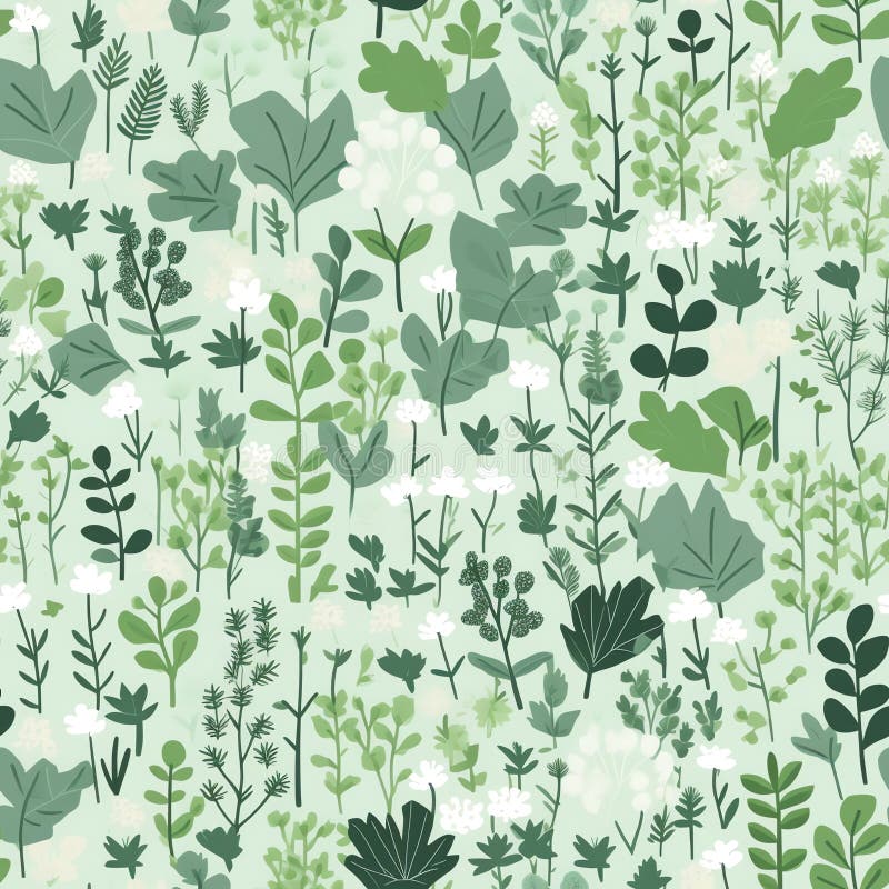 Generative AI Doodled Botany Plants Seamless- Stock Illustration ...