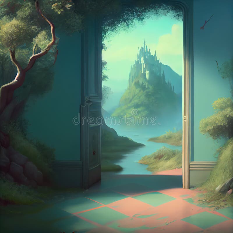 Generative AI:door To Another Dimension with Beautiful Landscape Stock ...