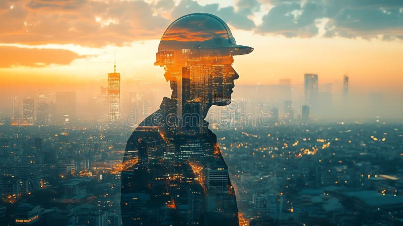 Generative AI the Double Exposure Image of the Engineer Thinking ...