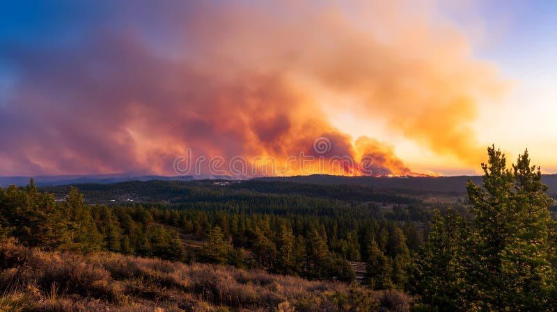 Generative AI Dramatic Forest Fire Burning with Intense Smoke during ...