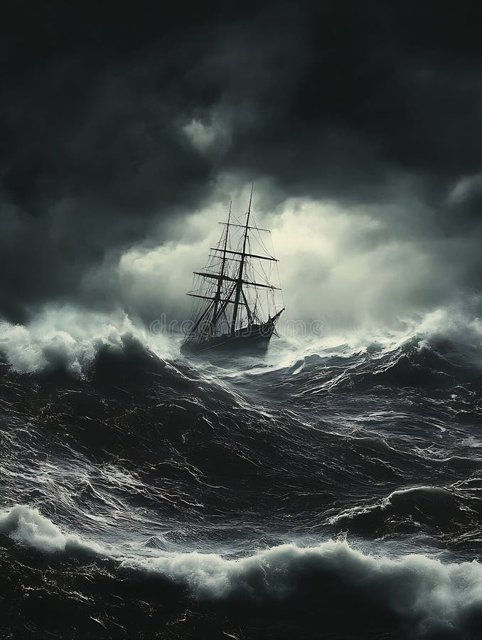 Generative AI Dramatic Sailing Ship Battling Stormy Seas Under Dark ...