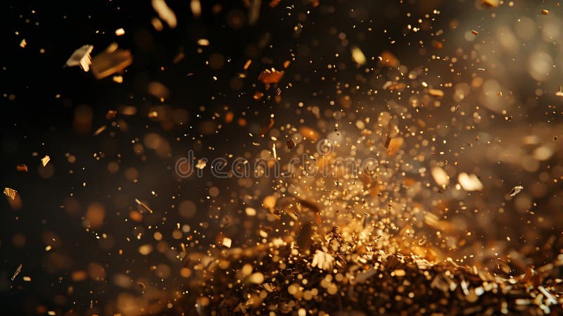 Generative AI Dynamic Dust and Wood Chips on Black Background Creative ...