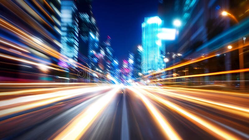 Generative AI Dynamic Night Scene of City Streets with Blurred Lights ...