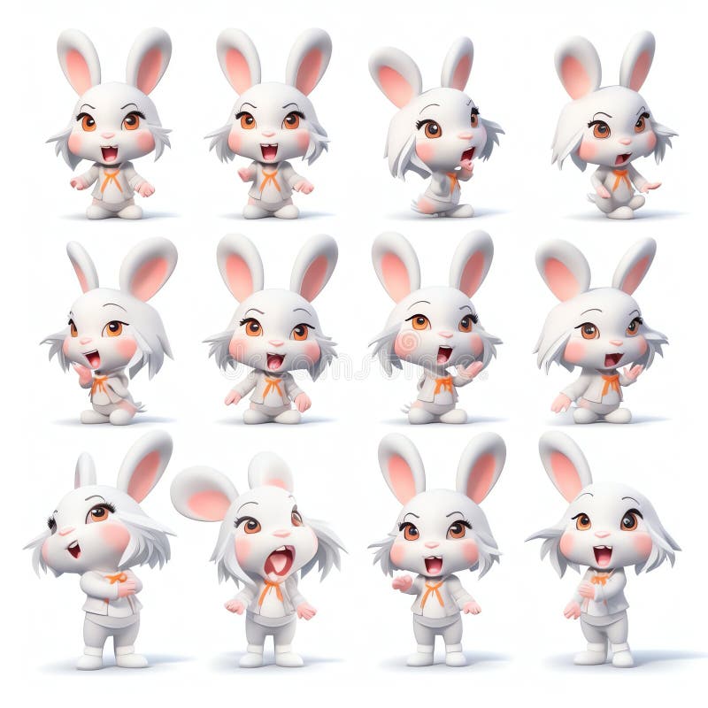 Generative AI Easter Bunny - Character Set- Stock Illustration - Illustration of happy, spring ...