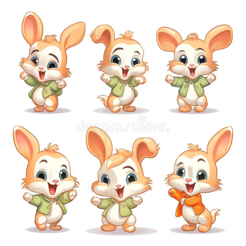 Generative AI Easter Bunny - Character Set- Stock Illustration - Illustration of icon, happy ...