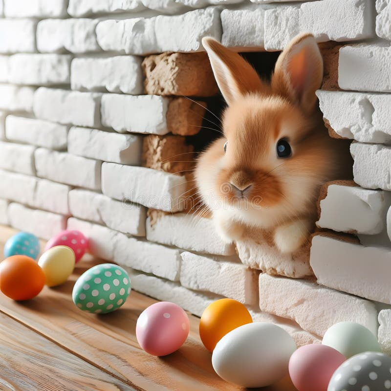 Generative AI Easter Bunny Peeking Out of Hole in the Wall Stock ...