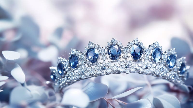 Generative AI Elegant Blue Gemstone Tiara Resting on a Shimmering ...