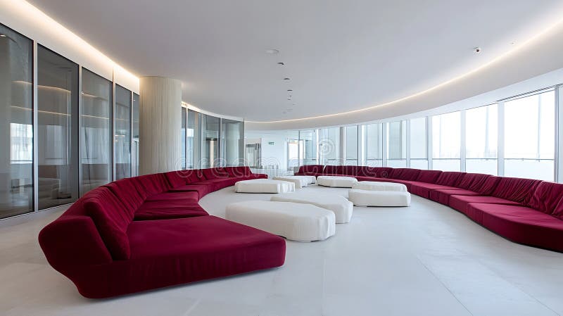 Generative AI Elegant Interior of Modern Lounge with Curved Red Sofa ...