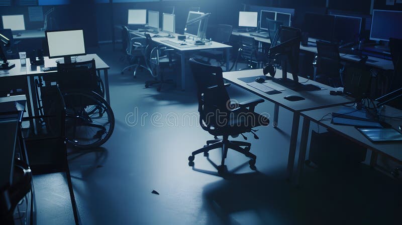 Generative AI Elevated High Angle Shot of Dark Empty Office with ...