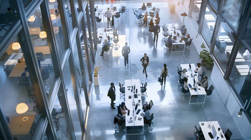 Generative AI Elevated View of a Busy Open Plan Office Business Concept ...