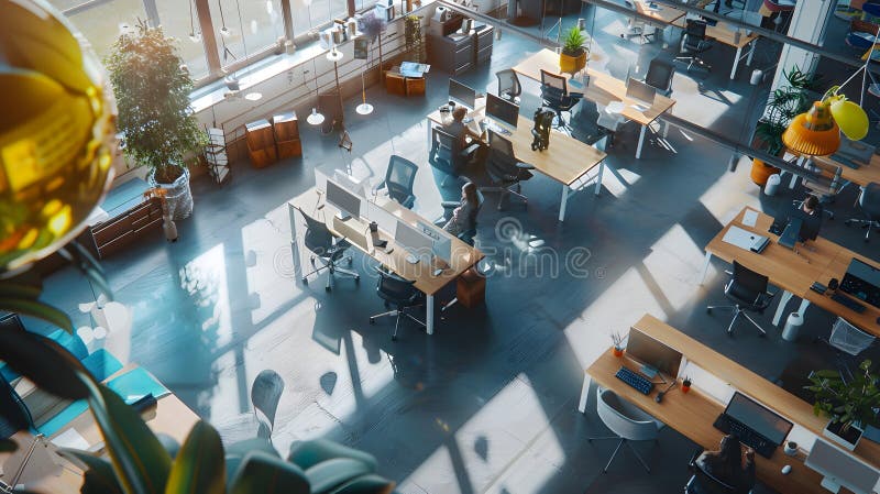 Generative AI Elevated View of a Busy Open Plan Office Business Concept ...