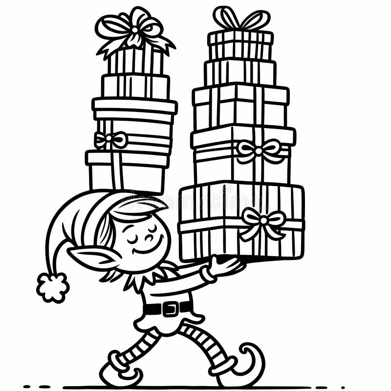 A Busy Elf Carrying a Stack of Presents. Stock Illustration ...