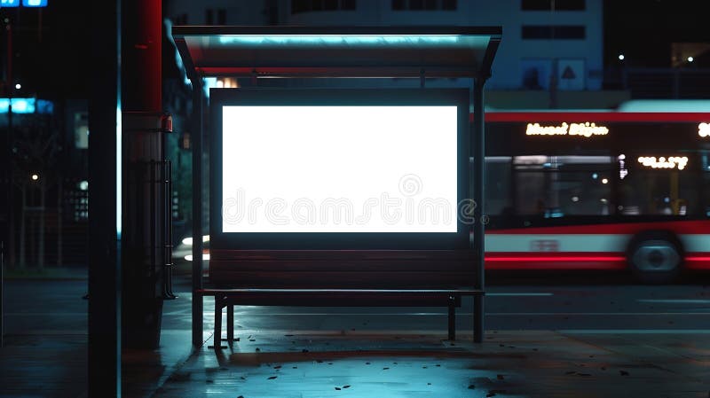 Generative AI Empty Billboard on the Bus Stop Horizontal Business ...