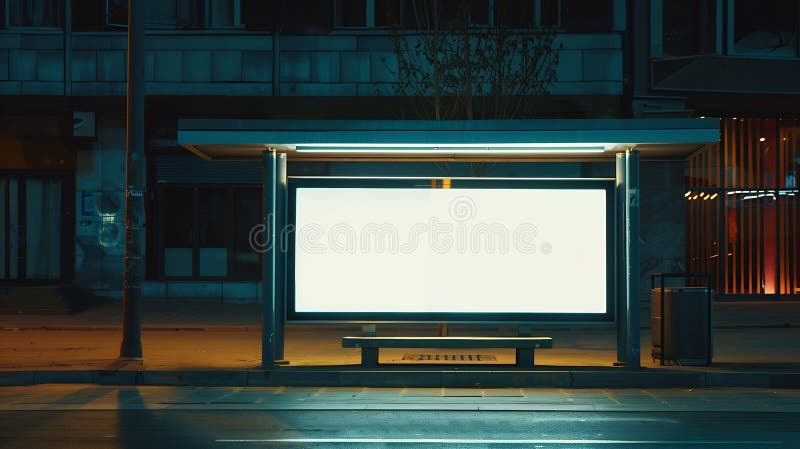 Generative AI Empty Billboard on the Bus Stop Horizontal Business ...