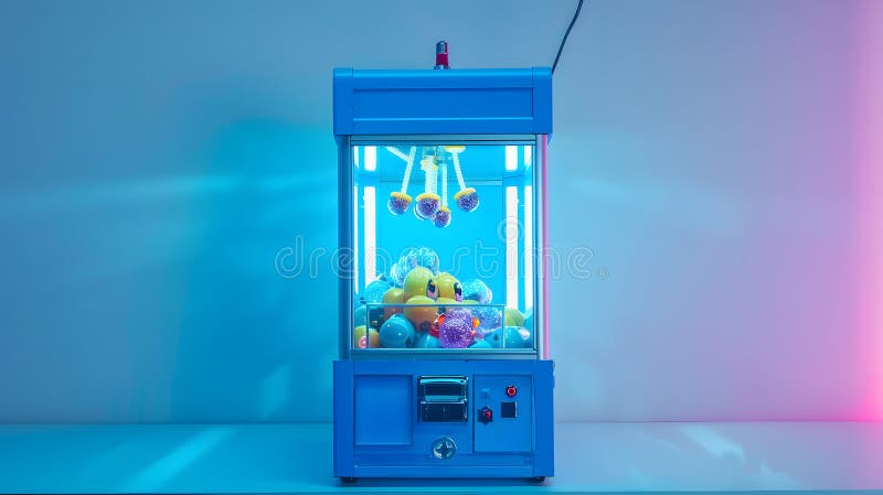 Generative AI Empty Blue Claw Machine Glow in the Dark Isolated on ...