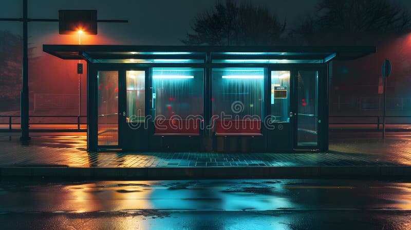 Generative AI Empty Bus Stop Complex on a Rainy Day Business Concept ...