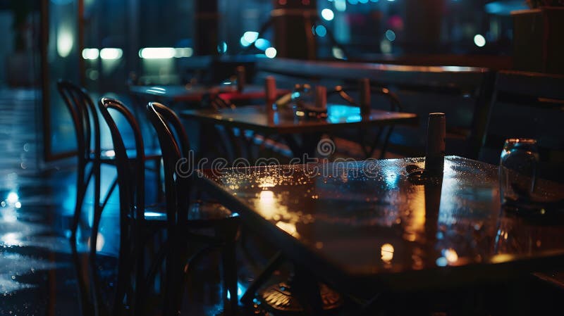 Generative AI an Empty Cafe on a Dark Rainy Night Business Concept ...