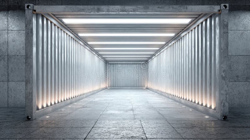 Generative AI Empty Cargo Container Interior with Open Doors and Modern ...