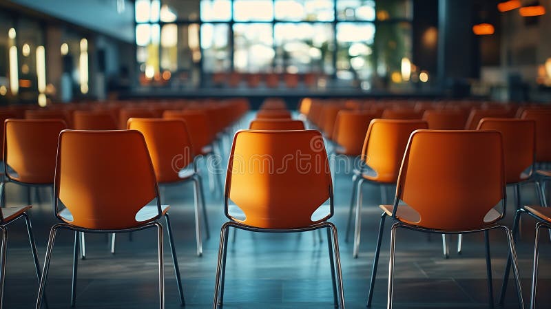 Generative AI Empty Chairs Lined Up at an Event Inside the Building ...