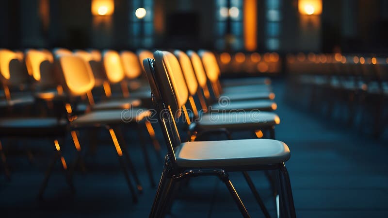 Generative AI Empty Chairs Lined Up at an Event Inside the Building ...
