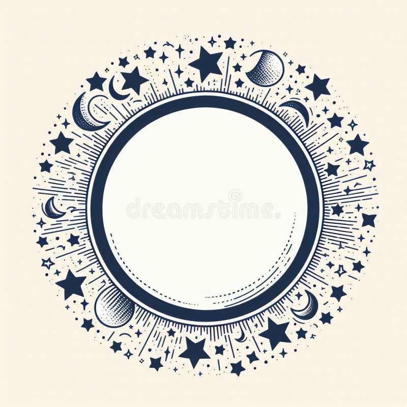 Generative AI Empty Circular Picture Frame Decorated with Stars Stock ...