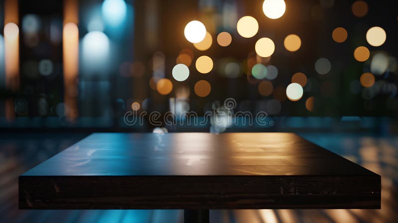 Generative AI Empty Coffe Table at Night Over Defocused Background with ...