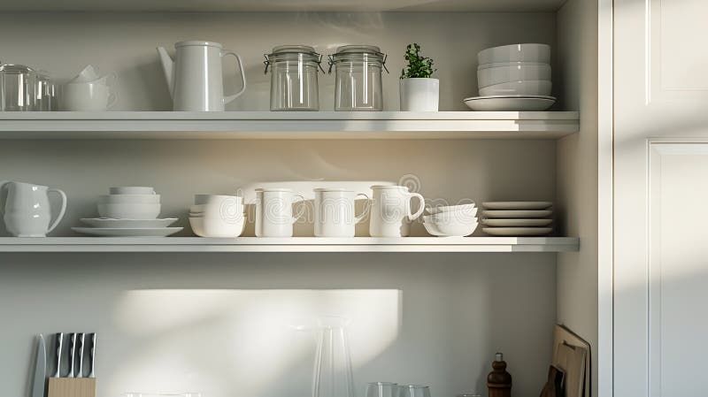 Generative AI Empty Cupboard with Shelves on Light Wall in Kitchen ...