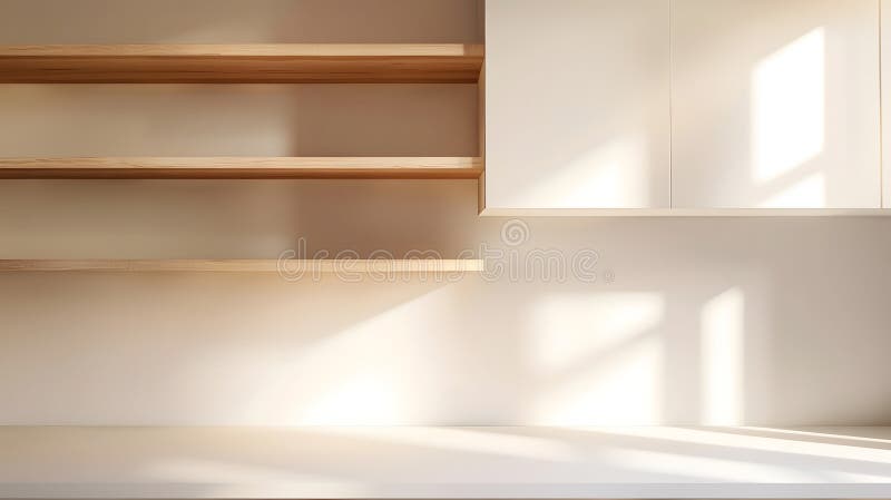 Generative AI Empty Cupboard with Shelves on Light Wall in Kitchen ...
