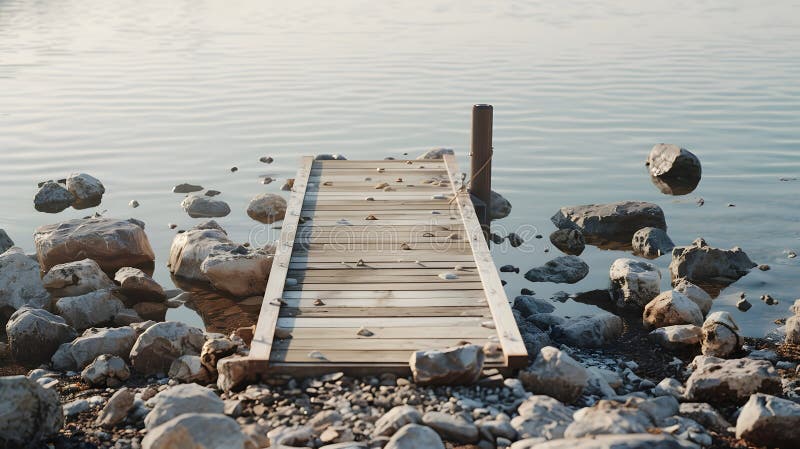 Generative AI an Empty Dock Riddled with Rocks on the Shoreline ...