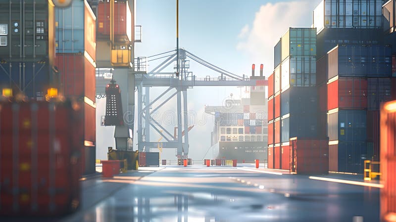 Generative AI Empty Dockyard with Container Ship and Cranes Waiting To ...