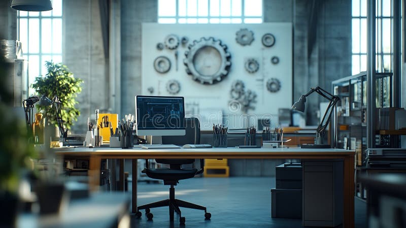 Generative AI Empty Engineering Office Equipped with Industrial Gear ...